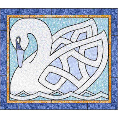 Celtic Swan , Quilters Treasure: Hand Painted Marbled Fabric